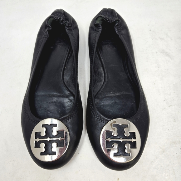Tory Burch | Shoes | Tory Burch Reva Black Leather Ballet Flats With ...